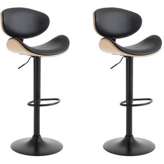 Vente-Unique Vente-unique - Lot de 2 tabourets de bar en simili, placage ch&ecirc;ne et m&eacute;tal - Hauteur r&eacute;glable - Naturel clair et Noir - montenegro