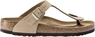 Birkenstock Femme, Chaussures, Beige, Taille: 38 EU Gizeh Soft Footbed Nubuck Leather Regular Fit