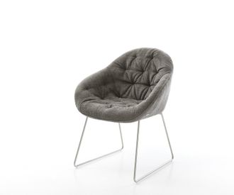 DELIFE Esszimmerstuhl Gaio-Flex Boucl&eacute; Soft Schlamm Kufengestell Edelstahl, Esszimmerst&uuml;hle