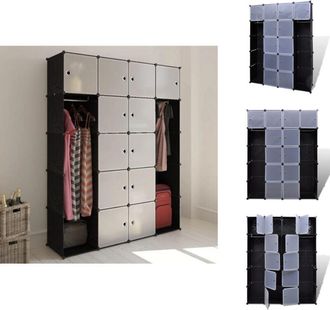 vidaXL Modularer Schrank mit 14 F&auml;chern schwarz/wei&szlig; 37x146x180,5cm - Modulares Schrank - Garderobe - Schuhregal - Aufbewahrungsbox - Kleiderablage