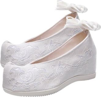 IFUNDOM Chaussures de Mariage Plates Brod&eacute;es en Coton &agrave; Talon Plat Blanc Taille 37 pour Mari&eacute;e Chaussures de Danse Ethniques Hanfu L&eacute;g&egrave;res et Antid&eacute;rapantes p