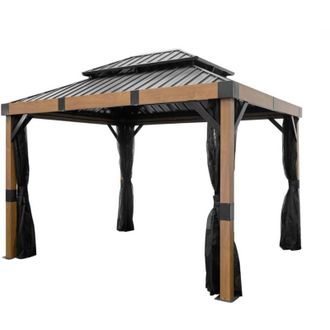 Sojag Sojag Alu Pavillon Fontana 1012 Pavillon Hardtop avec moustiquaire Aspect bois/noir 298x363x310 cm