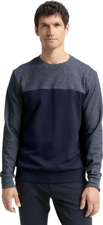 Tom Tailor Herren 1048634 Crewneck Sweatshirt mit Struktur-Mix, 10668-Sky Captain Blue, XXL