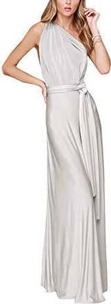 Ibtom Robe longue convertible pour femme - Robe de soir&eacute;e, de bal, de mariage, de cocktail - Gris - Medium