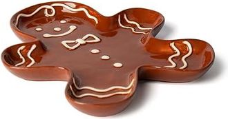 Excelsa Wonderful Ginger Weihnachtsteller zum Servieren aus Keramik, Form eines Lebkuchenmanns, von Hand verziert