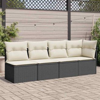 vidaXL Vidaxl - Canap&eacute; de jardin avec coussins 4 places noir r&eacute;sine tress&eacute;e