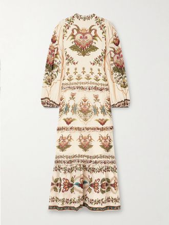 Farm Rio Majestic Hearts Maxikleid Aus Georgette Mit Blumenprint Und Rüschen - Creme