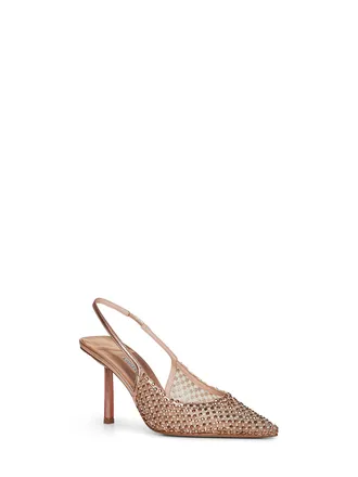 Le Silla Womens Rose Gold Gilda 80 Mm Jewelled Slingbacks Laminated Leather Pumps High Heel Shoes
