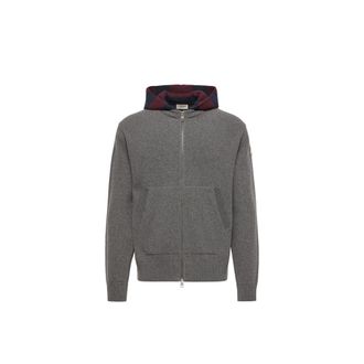 Moncler Moncler Cardigan En Laine Et Cachemire &Agrave; Capuche Ray&eacute;e, Homme, Gris, Taille: Xl