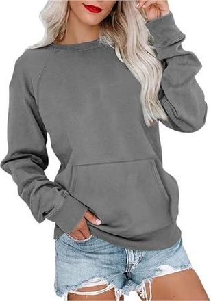 Generic Sweatshirts pour femmes UK, sweatshirts pour femmes de couleur unie, haut surdimensionn&eacute;, col rond, manches longues, automne hiver, d&eacute;contract&eacute;, confo