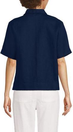 Lands End Kurzarm-Leinenhemd, Damen, Größe:36-38 regular, Blau, Leinen, by Lands End