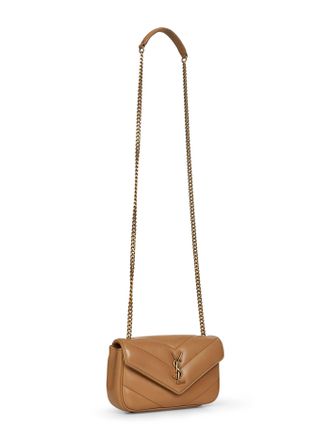Saint Laurent Womens Crossbody Bag Loulou Mini Beige Calf Leather