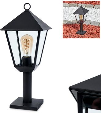 HOFSTEIN Außenwegeleuchte Anfei, Sockelleuchte aus Metall/Glas in Schwarz/Klar, Wegeleuchte in antikem Look, Höhe 50 cm, Gartenbeleuchtung IP44, 1 x E27, ohne 