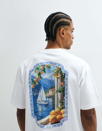 B&eacute;lier B&eacute;lier - T-shirt &agrave; imprim&eacute; graphique paysage c&ocirc;tier au dos - Blanc