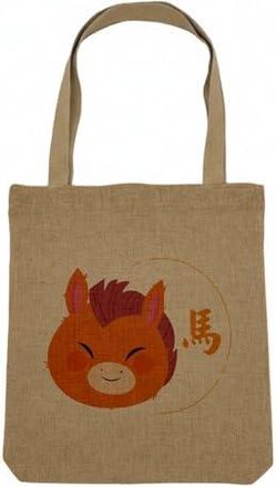 Fabulous Sac Shopping Tote Bag Aspect Lin - Cheval Illustration Zodiaque Chinois Dessin Illustration Horoscope Animal - Sac de Courses Toile Epaisse 360g Beige
