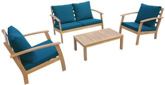Sweeek Sweeek - Gartenlounge-Set f&uuml;r 4 Personen Holzfarben / Entenblau
