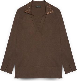 Fiorella Rubino Femme, Pulls, Brun, Taille: 38 FR Pull &agrave; col polo avec applications