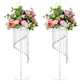 Nuptio Nuptio Acryl Vasen Hochzeit Mittelst&uuml;cke - 2 St&uuml;ck 80cm Hoch Klare Geometrische Blume Vase Stehen f&uuml;r Kristall-mittelst&uuml;ck Tischdekorationen - Spalte 