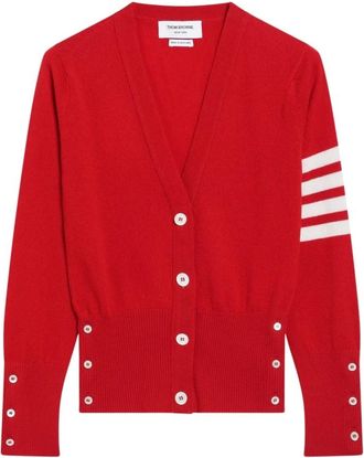 Thom Browne Cardigan V-Neck Classique en Cachemire 4-Bar - Femme - Pulls - Rouge - Taille: 38 FR