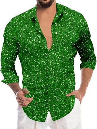 Generic Haut Paillette Grande Taille, Chemise &agrave; Manches Longues pour Homme Style Carnaval Automne D&eacute;Contract&eacute;E Impression 3D Style Hawa&iuml;En Hauts