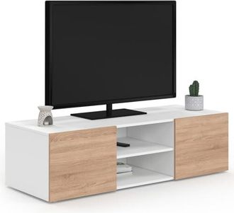 IDMarket Meuble TV 113 cm ELI Blanc Portes fa&ccedil;on h&ecirc;tre