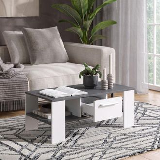 Vicco Table basse Wilmut, Anthracite/blanc, 89.8x46.4cm avec tiroir, Vicco