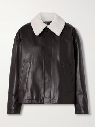 Bottega Veneta Lederjacke Mit Shearling-besatz - Braun