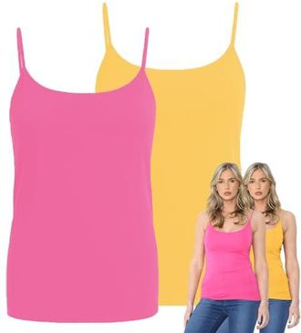 Janisramone Lot de 2 débardeurs moulants à bretelles pour femme - Sans manches - Col rond - Extensible - Coupe ajustée - Tenue de sport - Uni - Décontracté - Pour