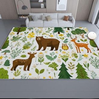 Generic Vert Tapis de Salon Chambre, Dessin Anim&eacute; For&ecirc;t Plantes Lavable en Machine Super Doux Antid&eacute;rapant Tapis 60 x 110 cm - Poils Ras Doux pour Salle &agrave; Man