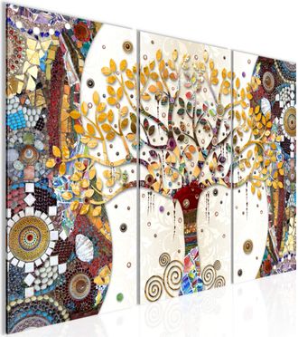 Runa Art Wandbilder Gustav Klimt Baum des Lebens Bild XXL Wohnzimmer Bunt Abstrakt Baum 3 Teilig 004632a