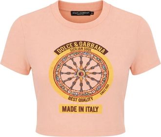 Dolce & Gabbana T-Shirt mit Baumwoll-Patch - - Tops - Damen - Rosa - M
