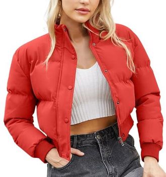 ORANDESIGNE Femme Doudoune Courte Manteau Hiver Y2K Mode Élégant Veste Doudoune Col Montant Puffer Jacket Court Blouson Doudoune Duvet Chaud Veste Matelassée Blou