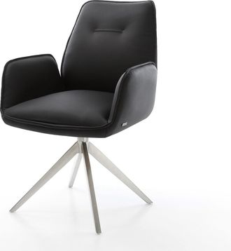 DELIFE Drehstuhl Zoa-Flex Echt-Leder Schwarz Kreuzgestell breit Edelstahl 360&deg; drehbar Wippfunktion Taschenfederkern, Esszimmerst&uuml;hle