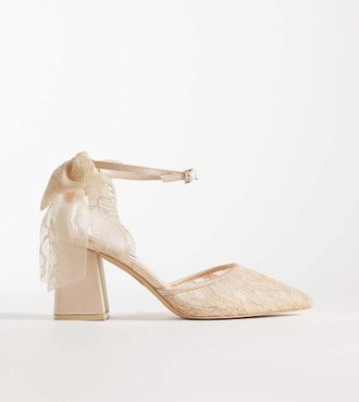 Be Mine Be Mine - Reema - Chaussures de mari&eacute;e larges &agrave; talon carr&eacute; avec noeud en dentelle - Rose