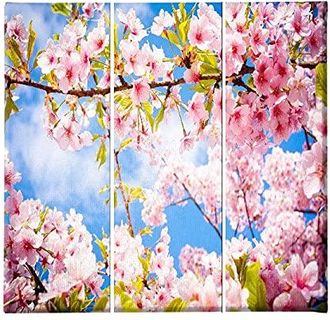 Homemania HM203PKNV-254 3-teiliges Blumengemälde, Natur, für Wohnzimmer, Schlafzimmer, Mehrfarbig, Polyester, Holz, 69 x 3 x 50 cm