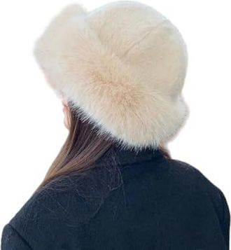 Generic Chapeau cloche dhiver en peluche pour femme, chapeau chaud en fausse fourrure de vison, ecru, Taille unique