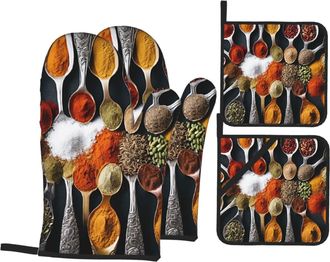 Generic 4-Teiliges Set Ofenhandschuhe Und Topflappen Gewürze Topflappen Handschuh Hitzebeständige Backofen Handschuhe Für Baking Backofen Cooking