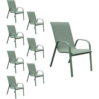 Happy Garden Happy Garden - Lot de 8 chaises marbella en textil&egrave;ne vert sauge - aluminium vert sauge