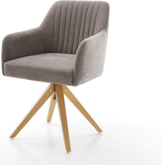 DELIFE Drehstuhl Greg-Flex Strukturstoff Soft Taupe Holzgestell kantig Natur 360&deg; drehbar Taschenfederkern, Esszimmerst&uuml;hle