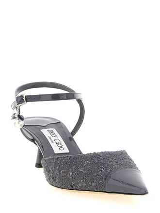 Jimmy Choo London Womens Texturized Patent Leather Slingback Heel Gray Tencel