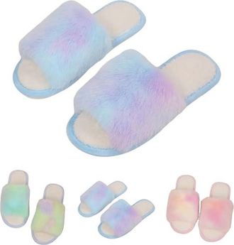 Generic Pantoufles colorées à bout ouvert pour femme - Pantoufles dhiver multicolores à enfiler - Pantoufles dintérieur et de chambre à coucher confortables, 