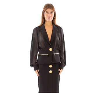 BABYLON Femme, Vestes, Noir, Taille: 38 FR Blazer transparent avec boutons dorés