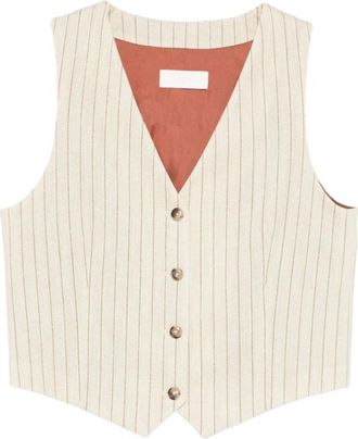 Circolo 1901 Femme, Vestes, Beige, Taille: 42 FR Gilet de Costume &agrave; Rayures Fines et Boutons