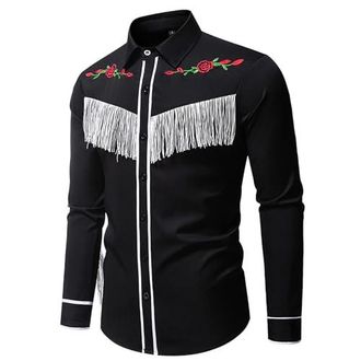 Generic Chemise fine &agrave; manches longues brod&eacute;e pour homme, chemise formelle tendance et polyvalente, col &agrave; revers, haut daffaires infroissable pour costume de 
