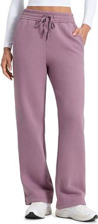 CRZ YOGA Femme Pantalon de Survêtement Quotidien Doublure en Coton et Polaire Chaud Doux Jambes Droites avec Poches Lavande Clair 42