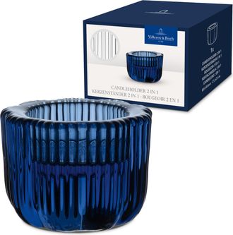 Villeroy & Boch Fleur Bleu Kerzenst&auml;nder 2-in-1 Blau, Sp&uuml;lmaschinenfest, Glas-Kerzenhalter in Blau F&uuml;r Teelichter und Stumpenkerzen/Stabkerzen, Handgefertigt, Deko Wo