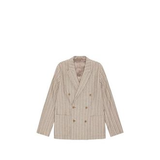 Nn.07 Blazer droit ray&eacute; en lin et coton