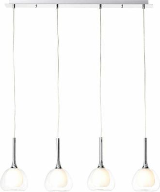 Brilliant Lampe Hadan Pendelleuchte 4flg chrom/weiß-transparent 4x D45, E14, 40W, geeignet für Tropfenlampen (nicht enthalten) In der Höhe einstellbar / Kabel