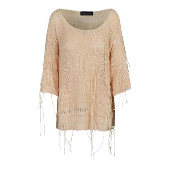 Roberto Collina Baumwoll-Bootneck-Top mit Fransen - - Knitwear - Damen - Beige - L