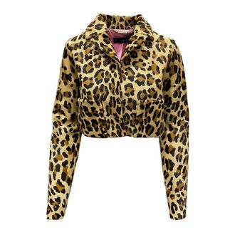 Dsquared2 Femme, Vestes, Brun, Taille: 38 FR Veste Courte en Poil de Veau Imprimé Léopard